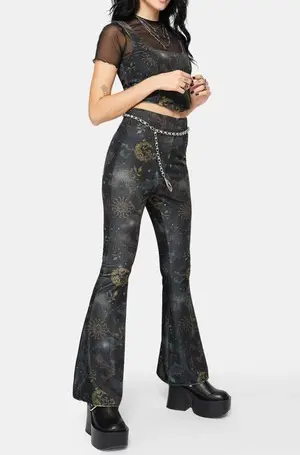 DISTURBIA Phoenix Dragon Velour Flare Trouser