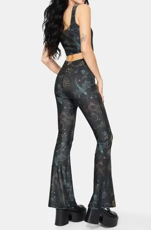 DISTURBIA Phoenix Dragon Velour Flare Trouser
