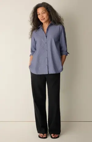 Eileen Fisher Organic Cotton Longline Button-up Shirt - Infinity