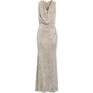 Eliza J Sequin Cowl Neck Gown - Silver