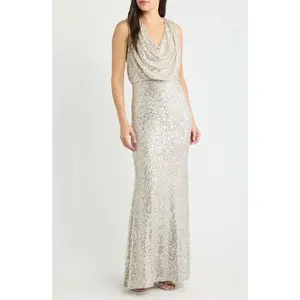 Eliza J Sequined Cowl Neck Maxi Gown