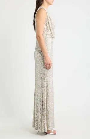 Eliza J Sequined Cowl Neck Maxi Gown