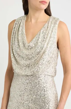 Eliza J Sequined Cowl Neck Maxi Gown
