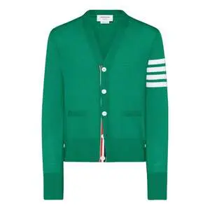 Thom Browne Cardigan With Signature Stripes - Green