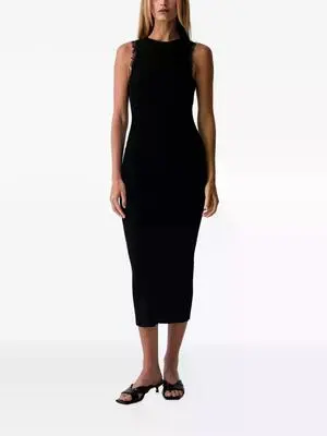 TWINSET Midi Lace-trim Ribbed-knit Dress - Black