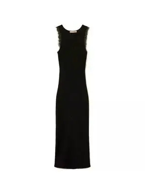 TWINSET Ribbed-knit Midi Dress With Lace Trim - Black