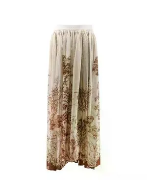 CO.GO Floral-print Gathered Long Skirt - Neutrals