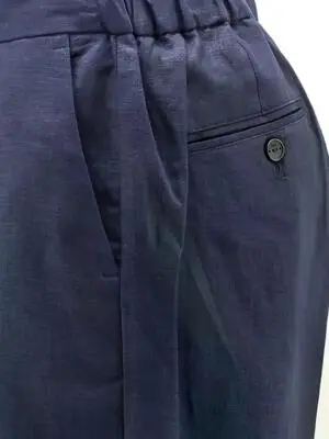 HEVO Drawstring Pleated Linen Shorts - Blue