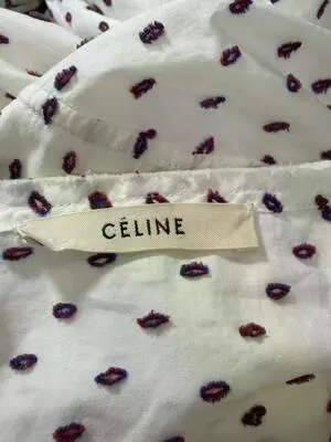 Celine Swiss Dot Band Collar Shirt
