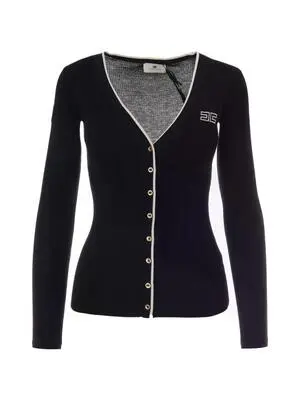 Elisabetta Franchi Logo-embroidered Ribbed Cardigan - Black