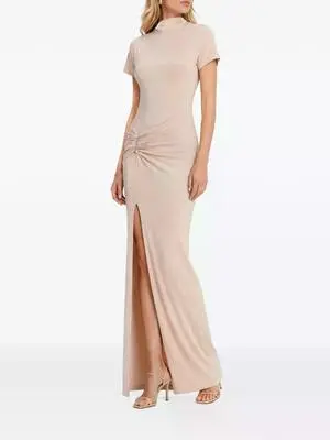 HAMZA Ruched Slit-detail Maxi Dress - Neutrals