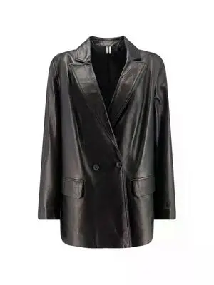 DFOUR Double-breasted Leather Jacket - Black