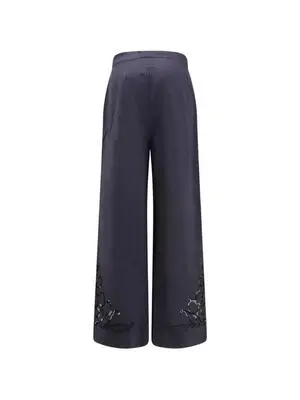SCARLETT POPPIES Vemoza Embroidered Wide Leg Trousers - Blue