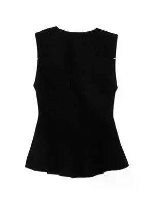LISA YANG Ribbed-knit V-neck Top - Black