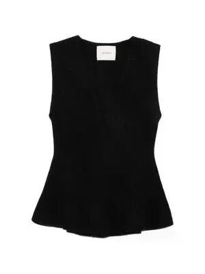 LISA YANG Ribbed Knit V-neck Top - Black