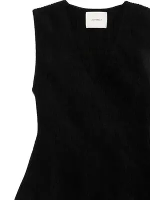 LISA YANG Ribbed Knit V-neck Top - Black
