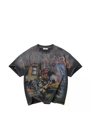 VALE FOREVER Graphic-print Distressed T-shirt - Black