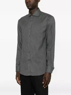 Brunello Cucinelli Herringbone-weave Long-sleeve Shirt - Grey