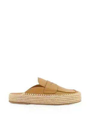 PALOMA BARCELO Belinda Calidis Leather Raffia Flat Mules - Neutrals