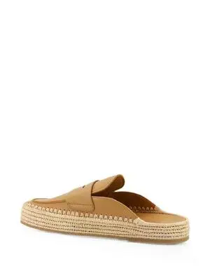 PALOMA BARCELO Belinda Calidis Leather Raffia Flat Mules
