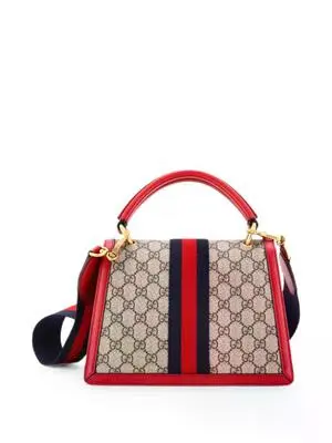 Gucci Queen Margaret Top Handle Bag Gg Coated Canvas With Leather Small Satchel - Red