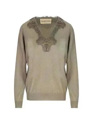 Valentino Garavani Lace-trim Metallic Sweater - Neutrals