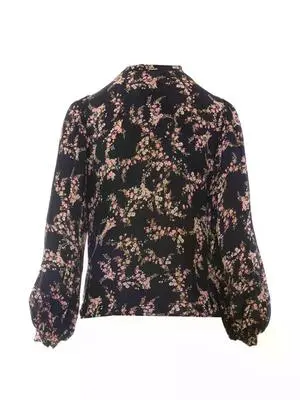 TWINSET Floral Print Band Collar Long Puff Sleeve Shirt