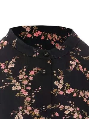TWINSET Floral Print Band Collar Long Puff Sleeve Shirt