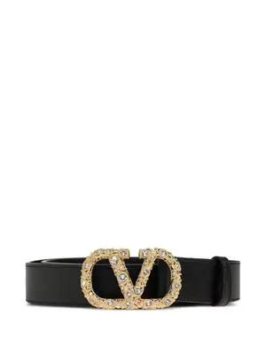 Valentino Garavani Vlogo Crystal-embellished Leather Belt