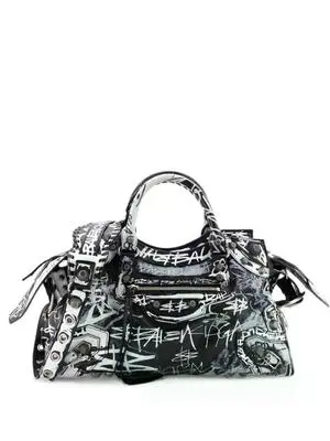 Balenciaga Neo Cagole Graffiti City Bag Leather Medium Tote - Black