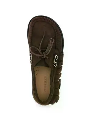 JW Anderson Ruffle-trimmed Suede Boat Shoes - Brown