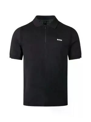 BOSS Logo-print Quarter-zip T-shirt - Black