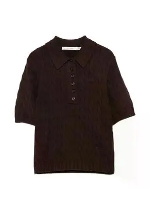GESTUZ Dark Cable-knit Polo Top - Brown