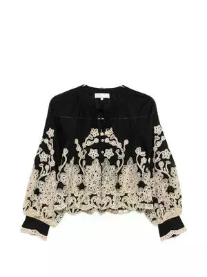 Sea Gracelyn Lace-trimmed Embroidered Blouse - Black