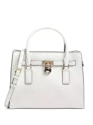Michael Kors Hamilton Padlock Leather Satchel Bag - White