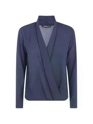 DRHOPE Wrap-style Long-sleeve Blouse - Blue