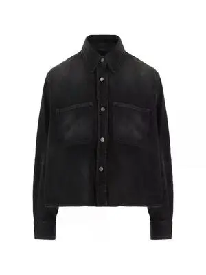 HAIKURE Faded Effect Raw Edge Denim Shirt - Black
