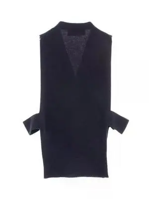 Miu Miu Navy Cashmere Embroidered Logo V-neck Waistcoat