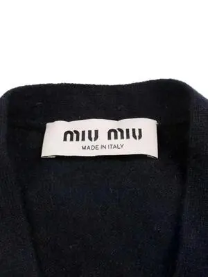 Miu Miu Navy Cashmere Embroidered Logo V-neck Waistcoat