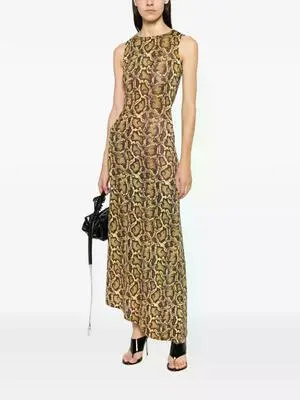 MARINE SERRE Snake-print Asymmetric Dress - Brown