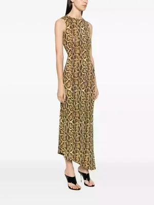 MARINE SERRE Snake Print Asymmetric Maxi Dress - Brown