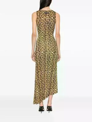 MARINE SERRE Snake Print Asymmetric Maxi Dress - Brown