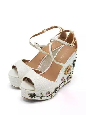 LE SILLA Crystal Embellished Raffia Wedge Sandals