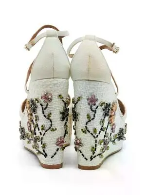 LE SILLA Crystal Embellished Raffia Wedge Sandals