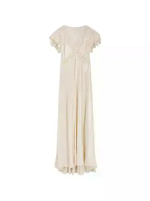 Alberta Ferretti Lace-trim Maxi Dress - Neutrals