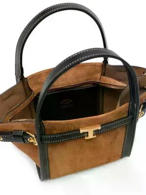 TOD'S Suede Tote Bag With Gold-tone Hardware - Brown