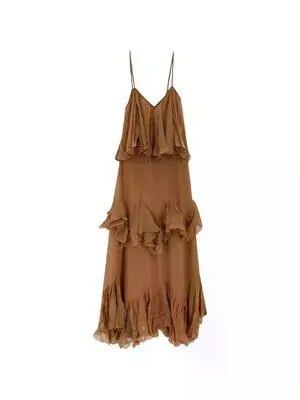 MES DEMOISELLES Calimera Ruffled V-neck Maxi Dress - Brown