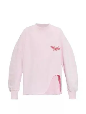 Attico Slit-detail Logo-embroidered T-shirt - Pink