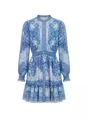 Hale Bob Eleanora Paisley-print Smocked Mini Dress - Blue