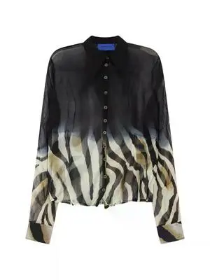 MES DEMOISELLES Zebra-print Pointed-collar Shirt - Black